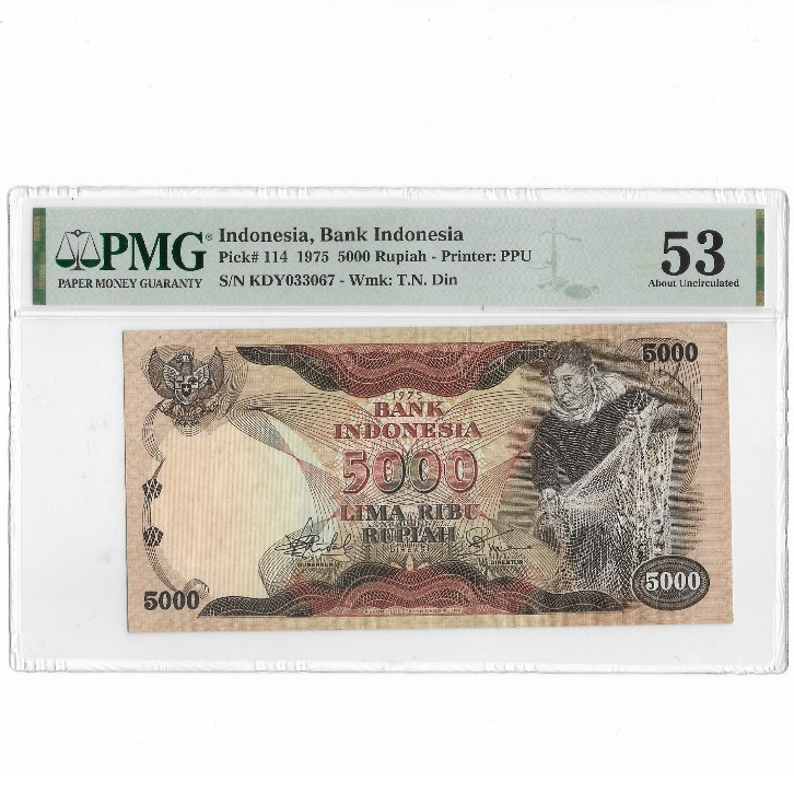 Jual Indonesia 5000 Rupiah 1975 P114 PMG 53 About Uncirculated | Shopee ...