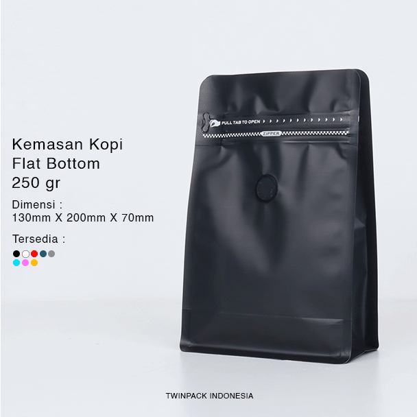 Jual Kemasan Kopi 200 - 250 Gram Ziplock Hitam Flat Bottom | Valve | Zipper | Packaging Kopi ...