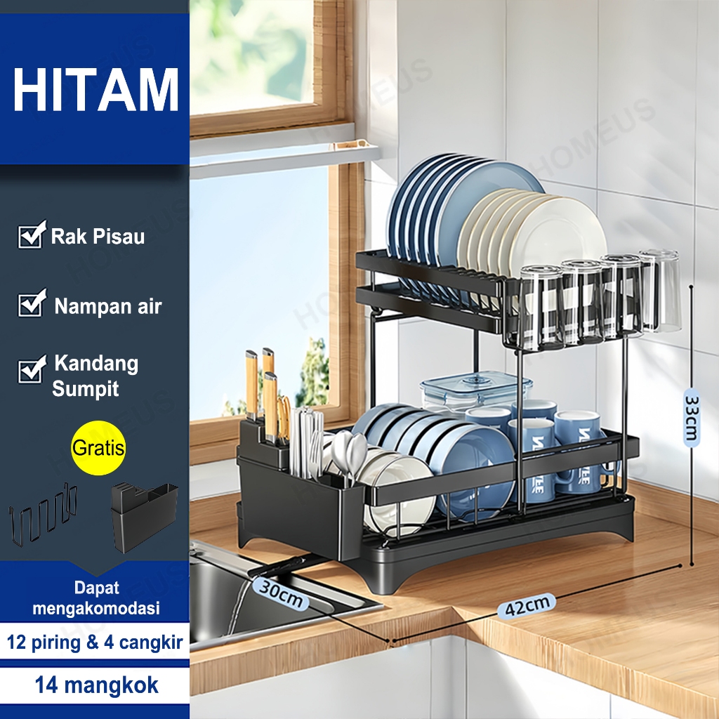 Jual Homeus Rak Piring Dapur Stainless Steel Penyimpanan Rak Pengering ...