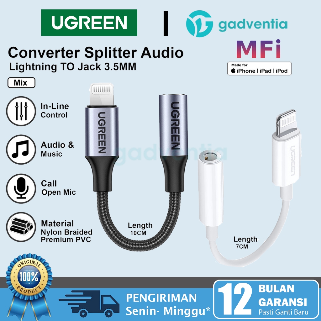 Jual Ugreen 30756 30759 Audio Converter Splitter iPhone MFi Handsfree Lightning to Jack 3.5mm ...
