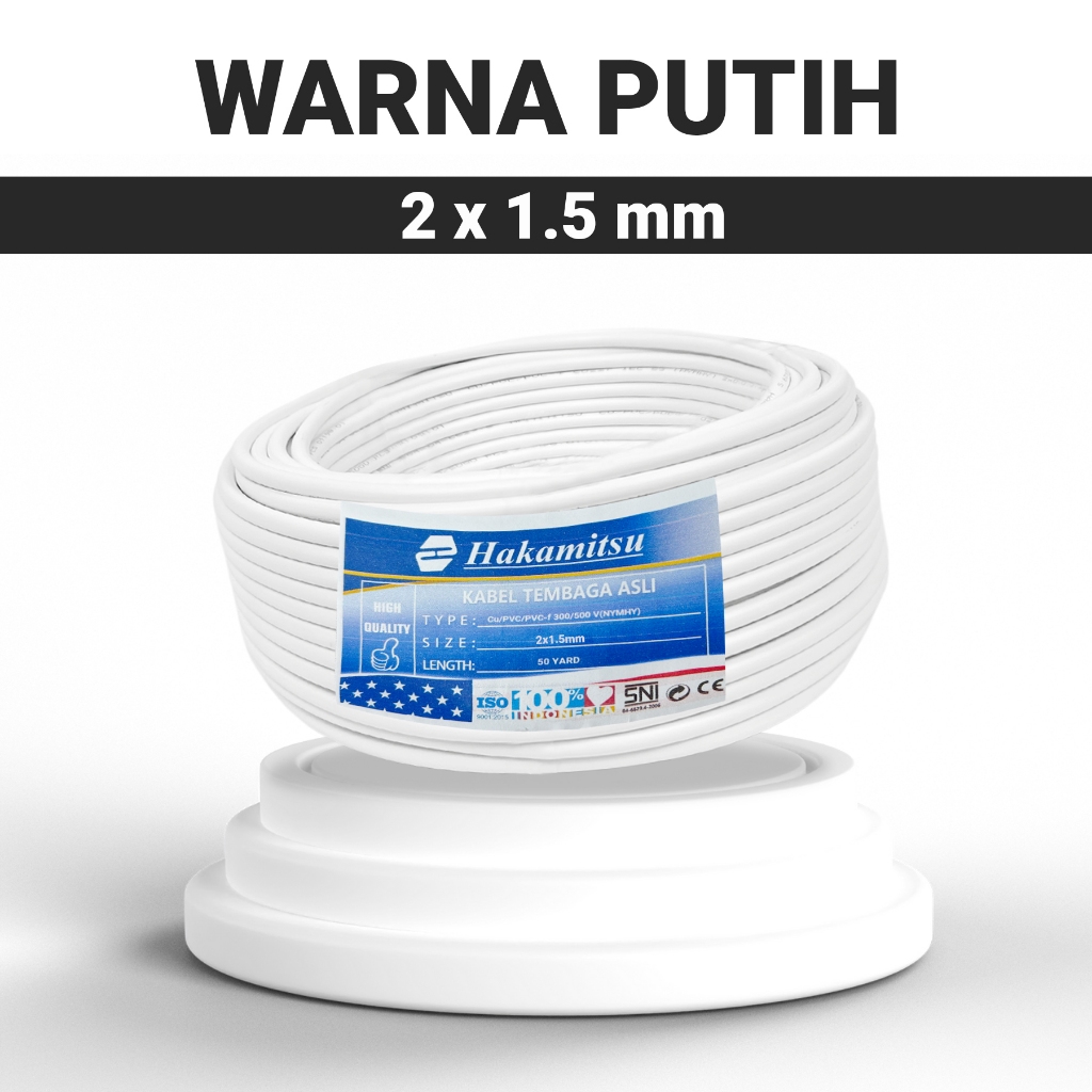 Jual Kabel Tembaga Asli Kabel Listrik Kabel NYMHY 2x1.5mm /Warna Putih ...