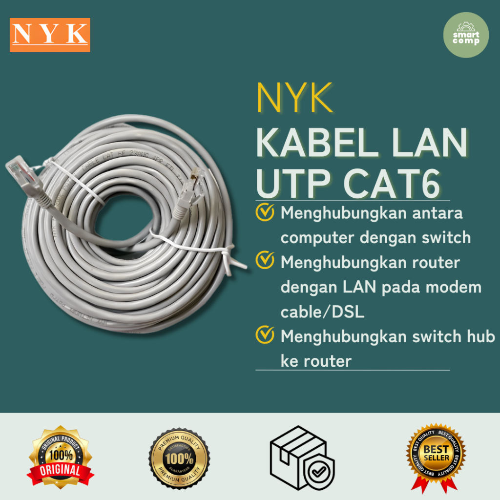 Jual NYK Kabel LAN UTP CAT6 MERK NYK 25/30 METER | Shopee Indonesia