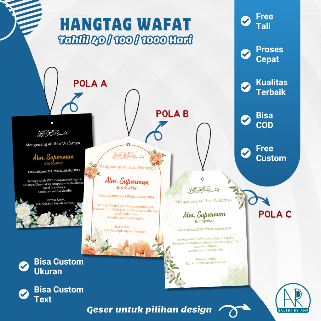 Jual D20 Hangtag Wafat Custom | Hang Tag Menegang Tag Label tahlil ...