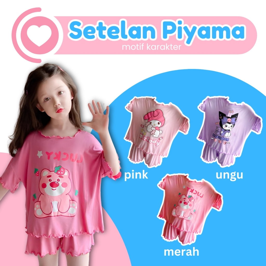 Jual [Lentera Anak] 1-9 Tahun Piyama Set Melomi 3 Warna Anak Perempuan ...