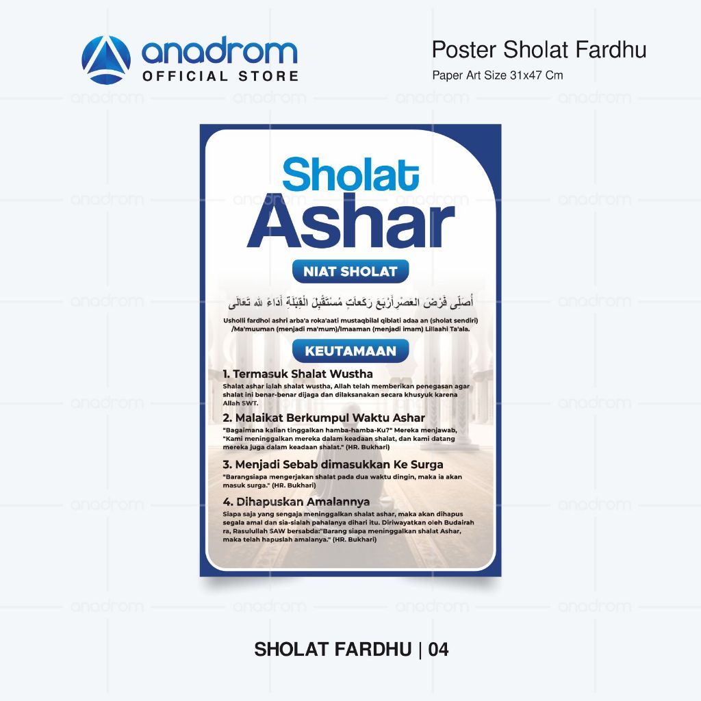 Jual Poster Sholat Wajib 5 Waktu Beserta Niat dan Doa | Poster Edukasi ...