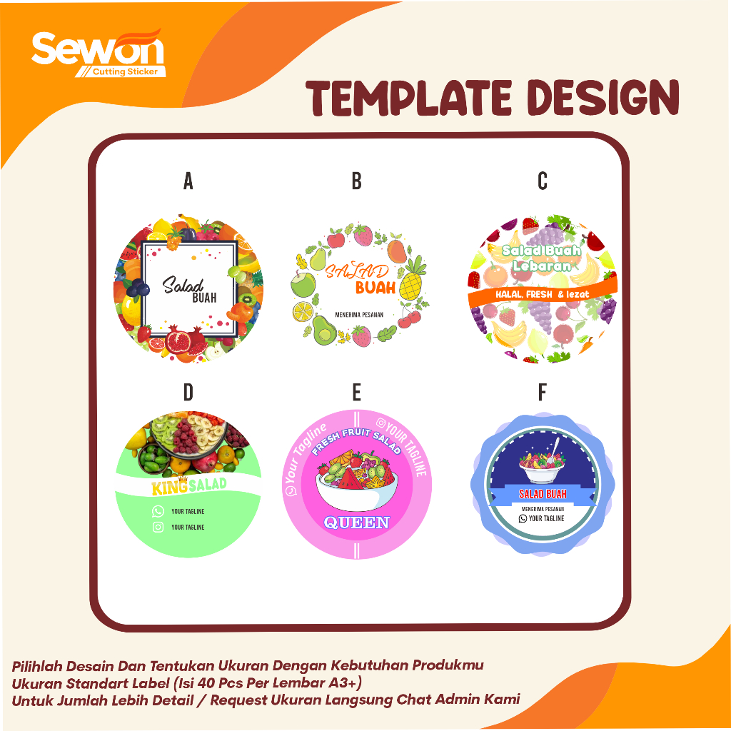 Jual Sticker salad buah | free template | sticker cutting | sticker ...