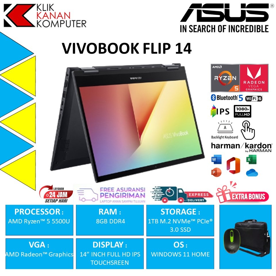 Jual Laptop Asus Vivobook Flip 2in1 Touch TM420UA Ryzen 5 5500U Ram 8GB 1TB Ssd 14 Inch Full HD ...