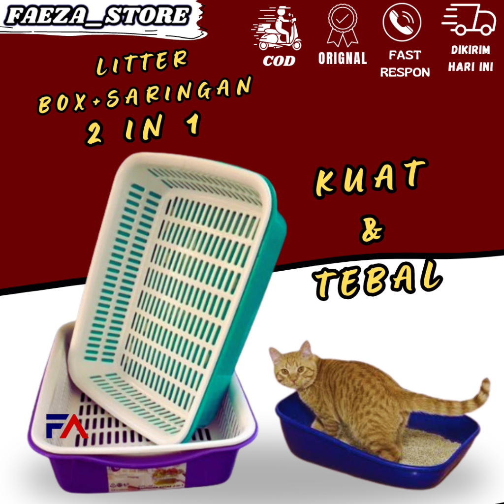 Jual Baskom Kotak + Saringan (1SET) Wadah Bak Pasir Kucing Jaring ...