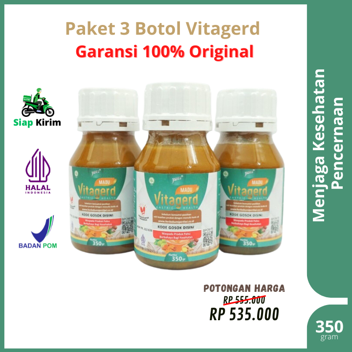 Jual 3 Botol Madu Vitagerd Herbal Asli Untuk Kesehatan Pencernaan 100% ...