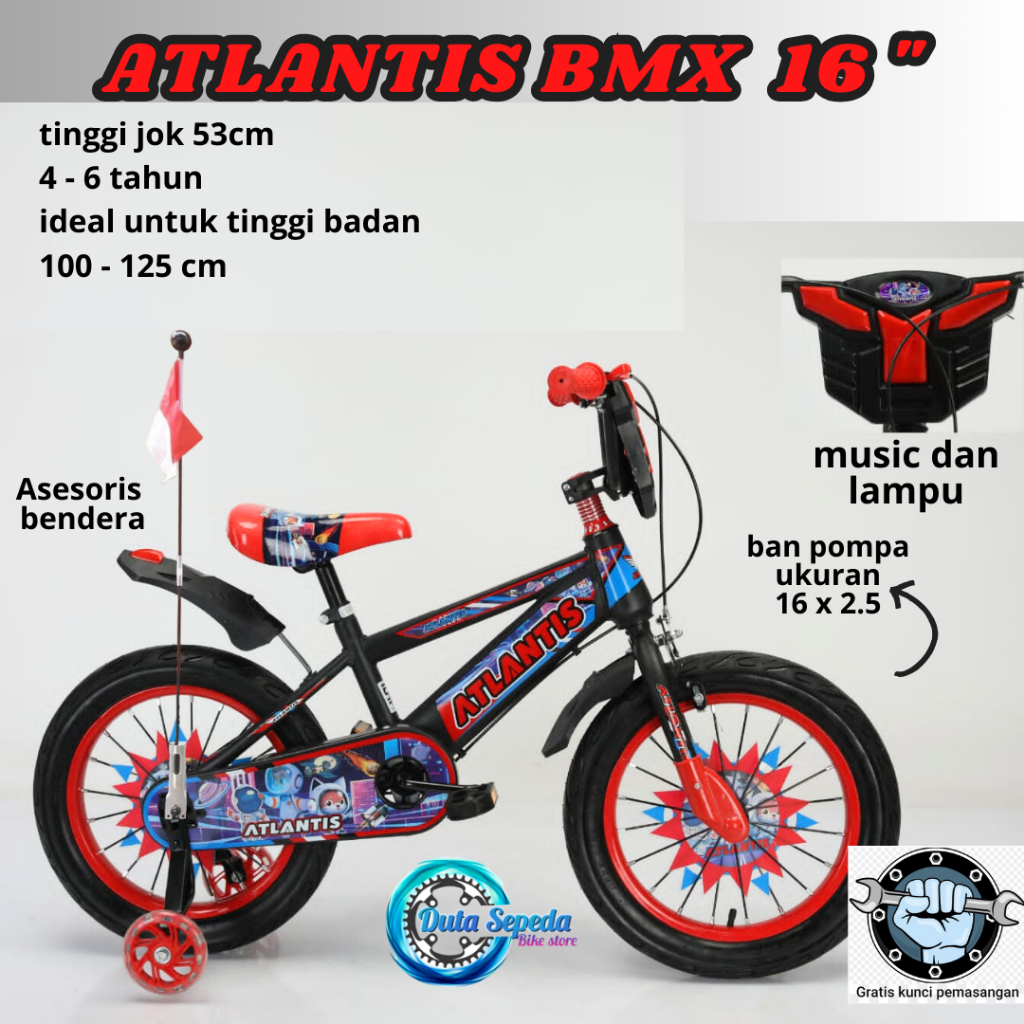 Jual sepeda anak laki laki 16 inch ban pompa usia 4 sampai 6 Tahun ...
