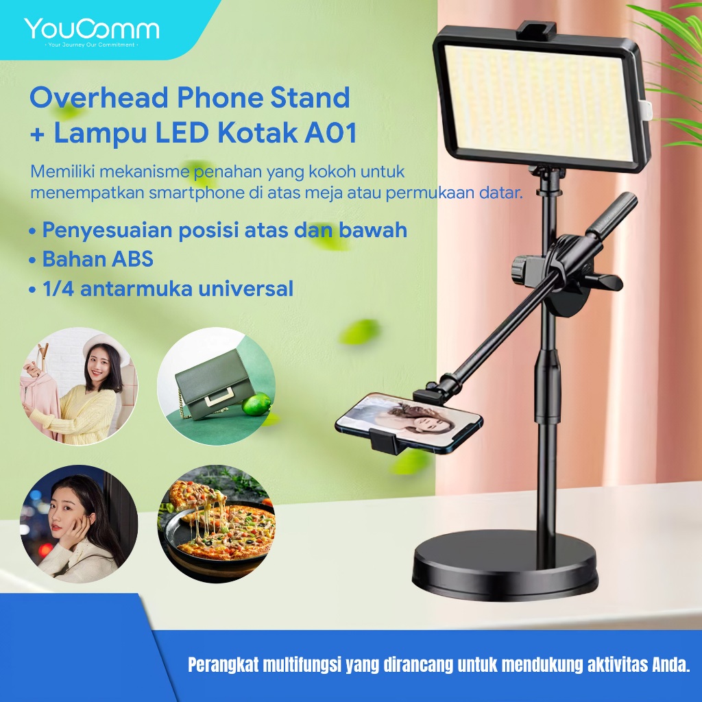 Jual Youcomm 360° Led Lampu Stand 8 Inci Video Light Fill Light Tripod Lighting Phone Holder Set ...