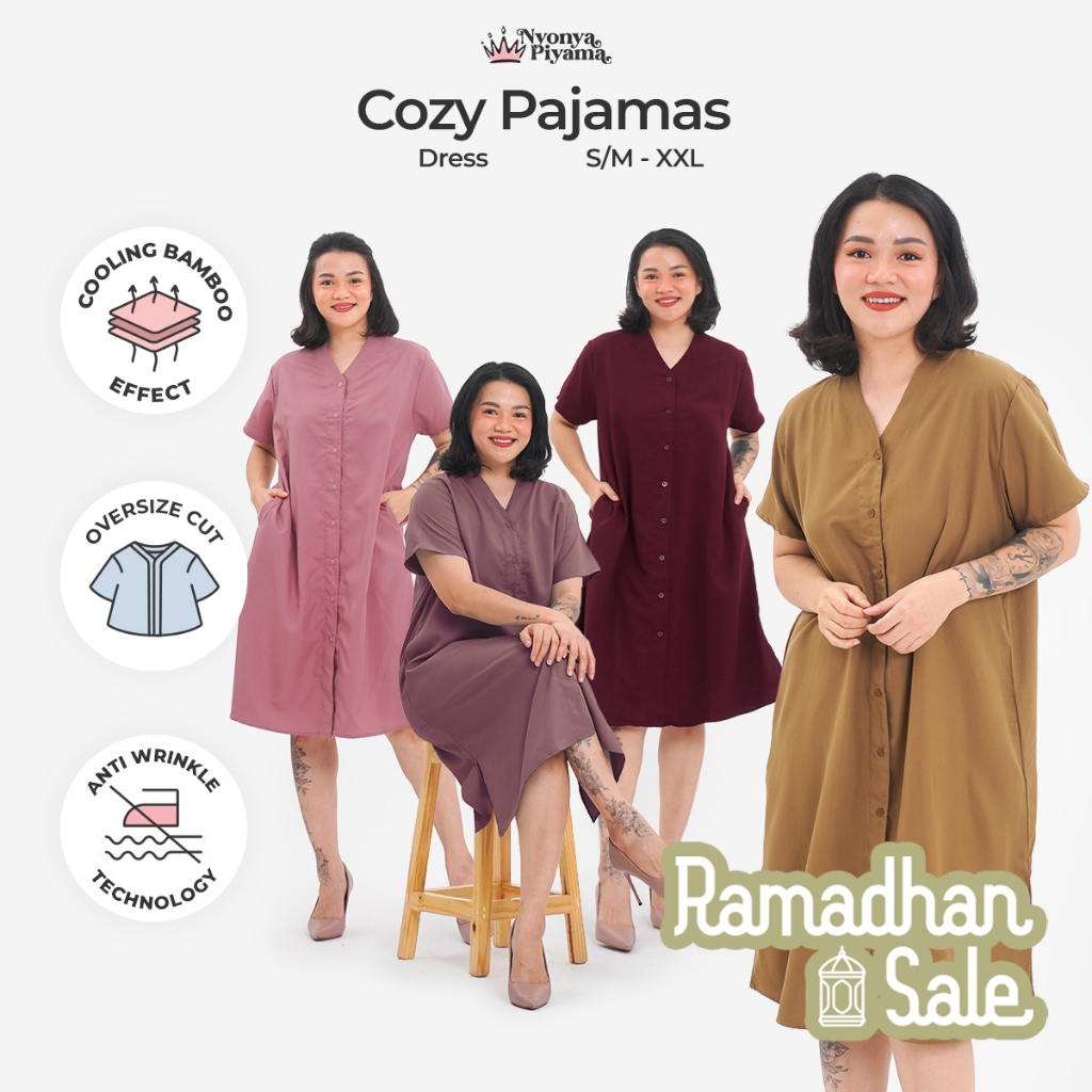 Jual [BEST SELLER] Nyonya Piyama Poly Bamboo Oversized Cozy Dress ...