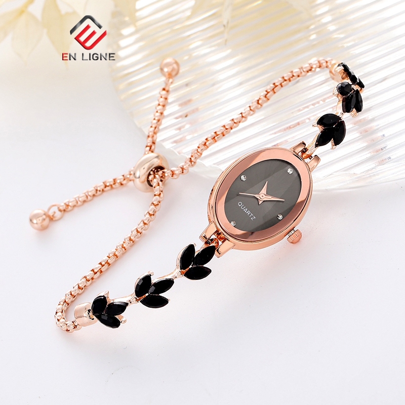Jual EN LIGNE - Jam Tangan Wanita Tali Rantai Gelang Serut Stainless ...