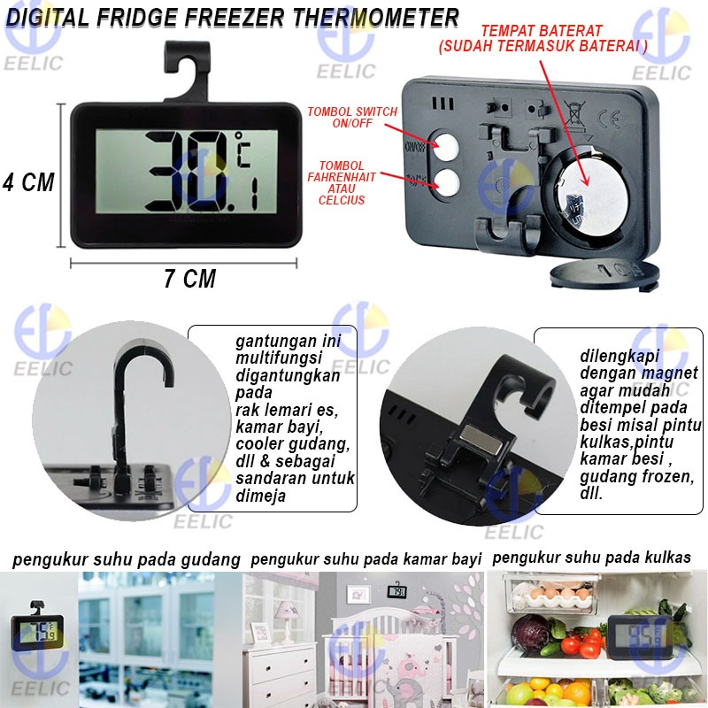 Jual EELIC TM-DFF Termometer Digital Kulkas Fridge Freezer Bisa Dipakai ...