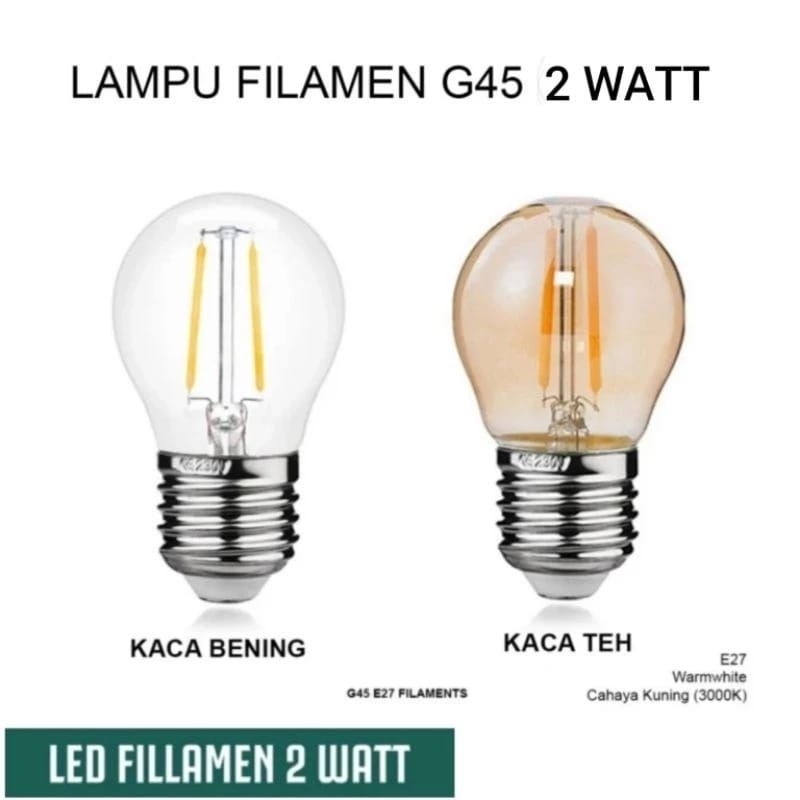 Jual Lampu LED Filamen 2Watt Bohlam Edison G45 Bulb E27 Kaca Bening | Shopee Indonesia