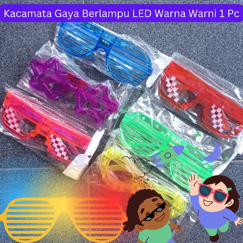 Jual KACAMATA BERLAMPU LED BERGAYA WARNA WARNI 1 PCS | Shopee Indonesia