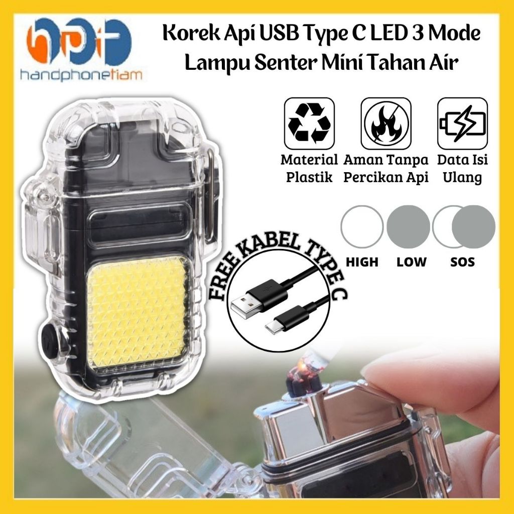 Jual HANDPHONETIAM Pematik Api Elektrik USB Type C LED 3 Mode Lampu ...