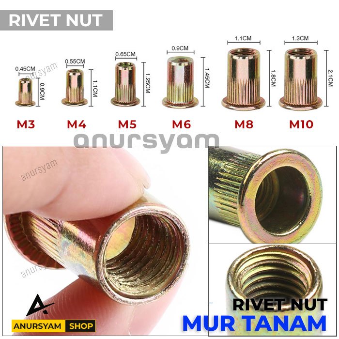 Jual Mur Tanam / Rivet Nut / Insert Nut / Mur Rivet / Mur Furniture | Shopee Indonesia