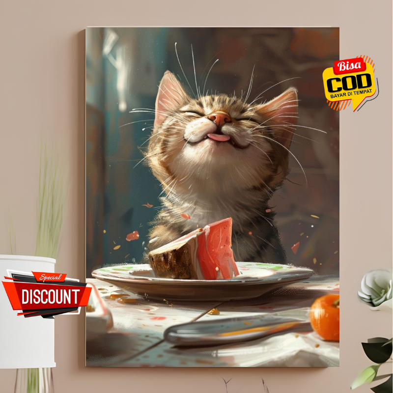 Jual Poster Kucing Makan Daging Hiasan Dinding Aesthetic Dari Bahan ...