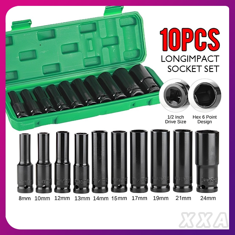 Jual Kunci Socket Extention Impact 10pcs Bahan Cr-Mo Panjang Mata Sock Impact 1/2‘’ 6pt 10-24mm ...