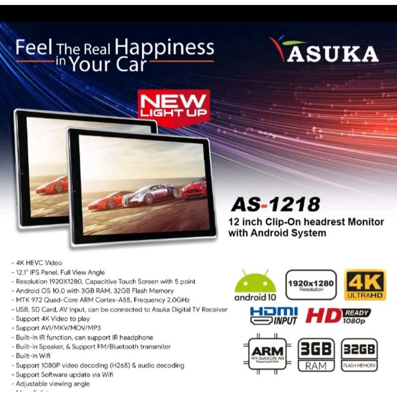 Jual Headrest Asuka Android AS 1218 Clip on android 12.1 inch harga 1 ...