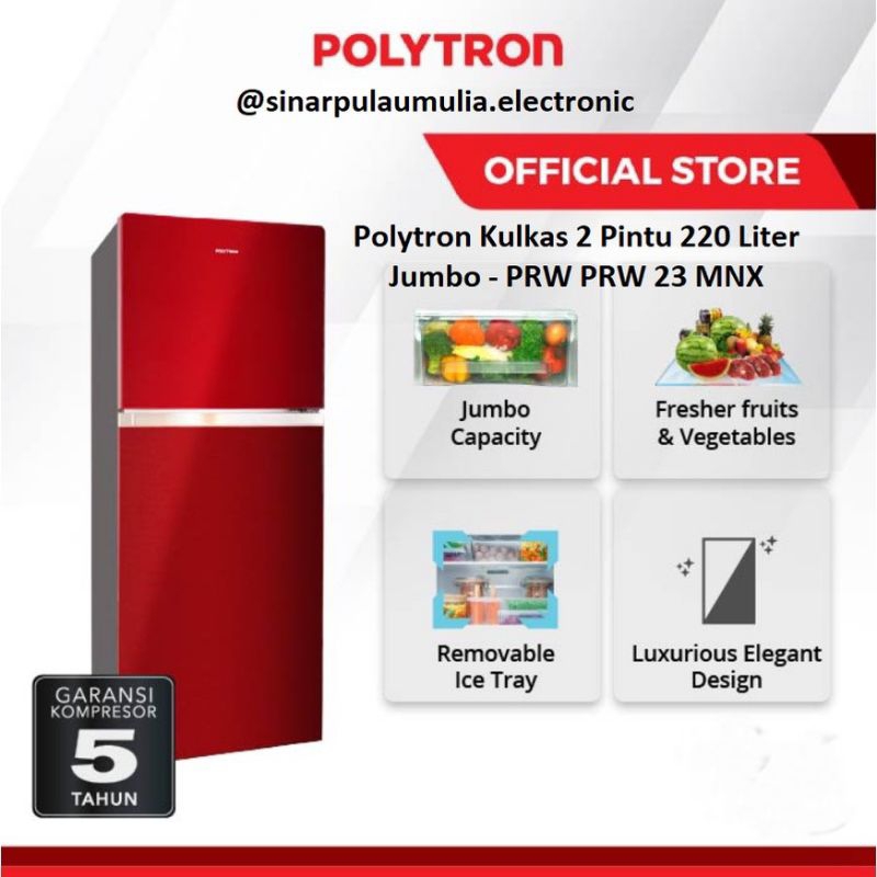 Jual POLYTRON Kulkas 2 Pintu Jumbo Capacity 220 Liter PRW-23 MNR/PRW-23 ...