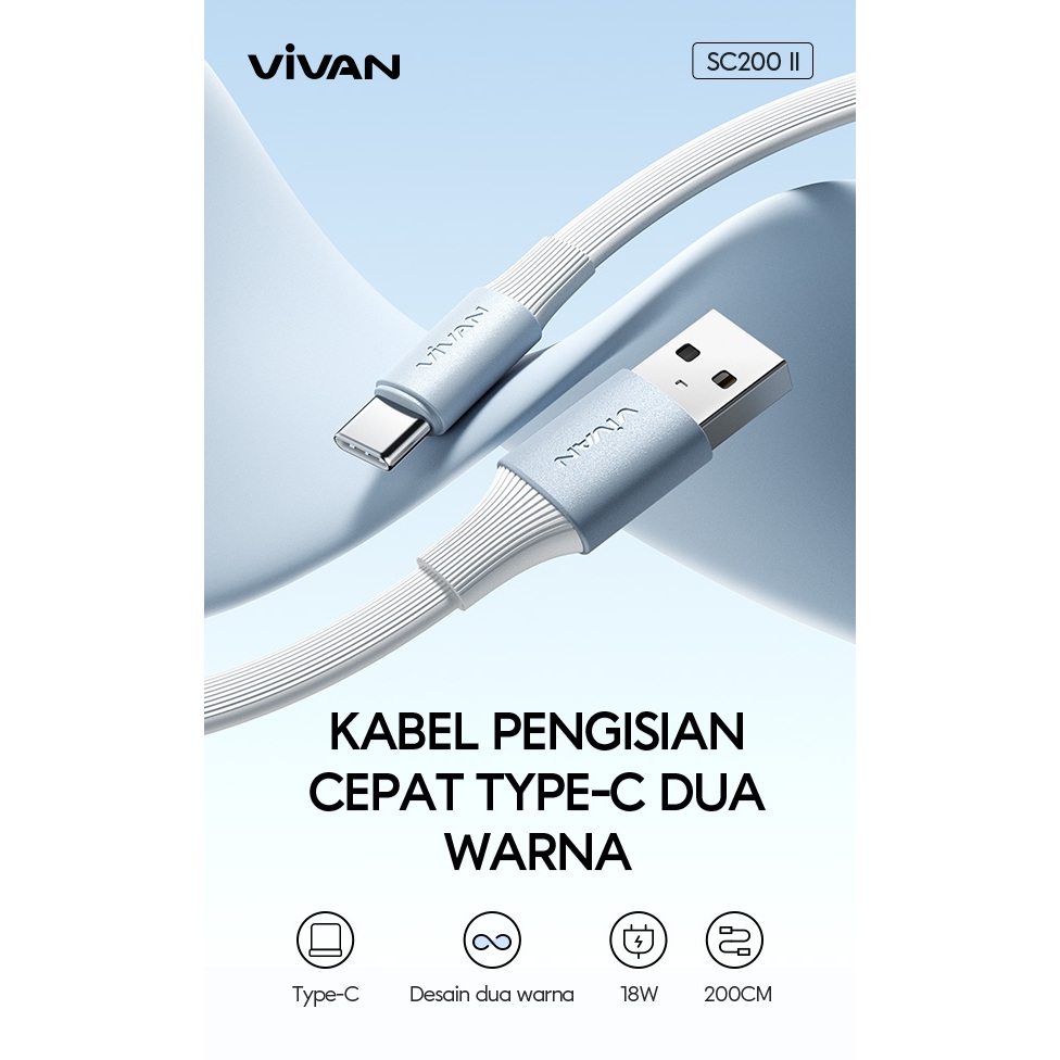 Jual VIVAN SC200 II Kabel Data Type-C USB 200cm 2.4A Flat Design Cable ...