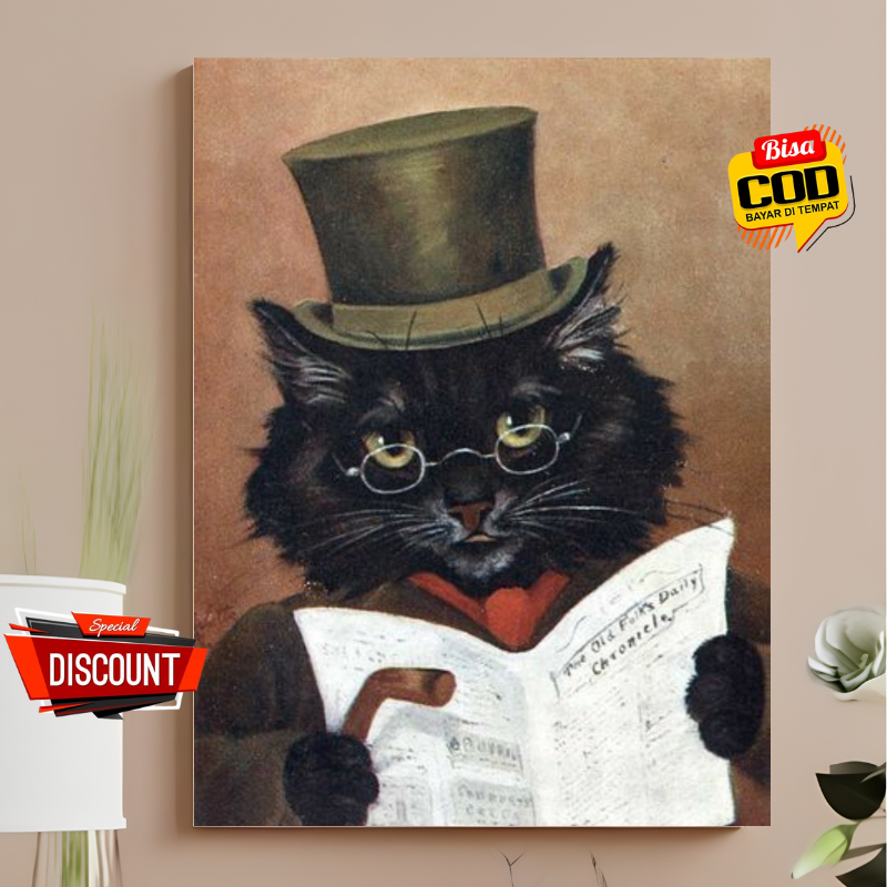 Jual Poster Kucing Hitam Baca Koran Hiasan Dinding Aesthetic Papan MDF ...