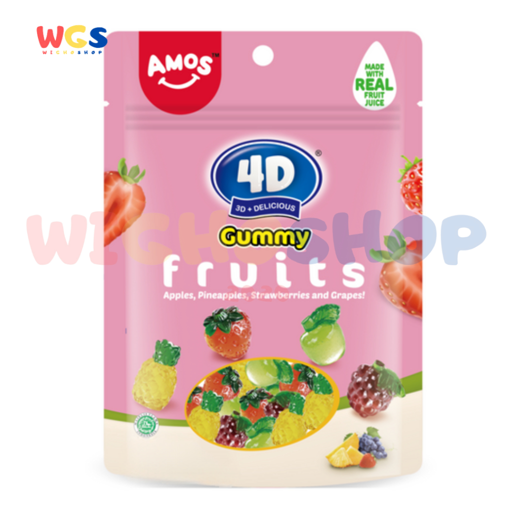 Jual AMOS 4D Gummy Candy Fruit Snacks - Permen 3D Fruit Shaped Gummies 72g - Halal | Shopee ...