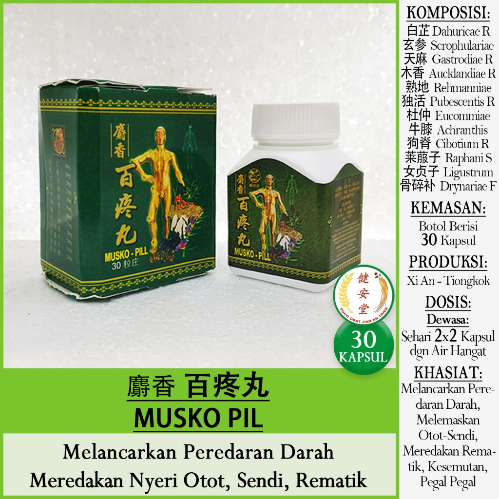Jual MUSKO PIL [She Xiang Bai Tong Wan 麝香百通疼丸] 30 Kapsul u.Nyeri Otot ...