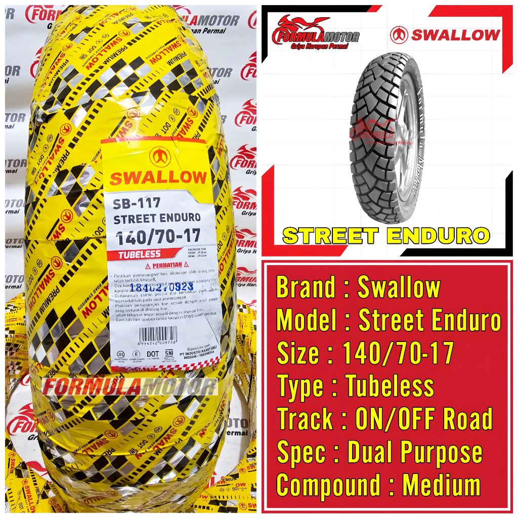 Jual Swallow Street Enduro Ring 17 Tubeless All Size (Dual Purpose) Ban Motor Tubles SB117 SB ...