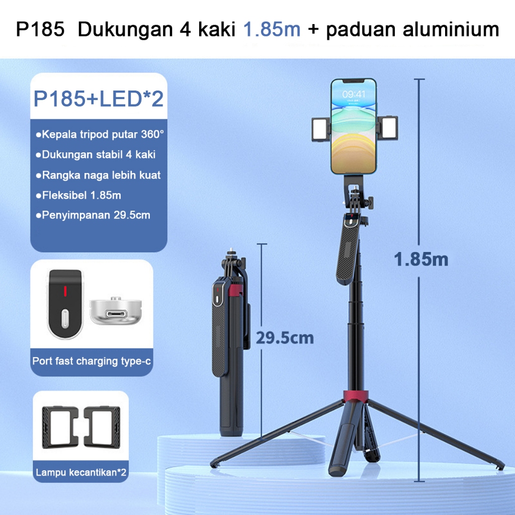 Jual COD P180/P185 Tongsis Tripod Bluetooth Selfie Stick Remote Tripod ...