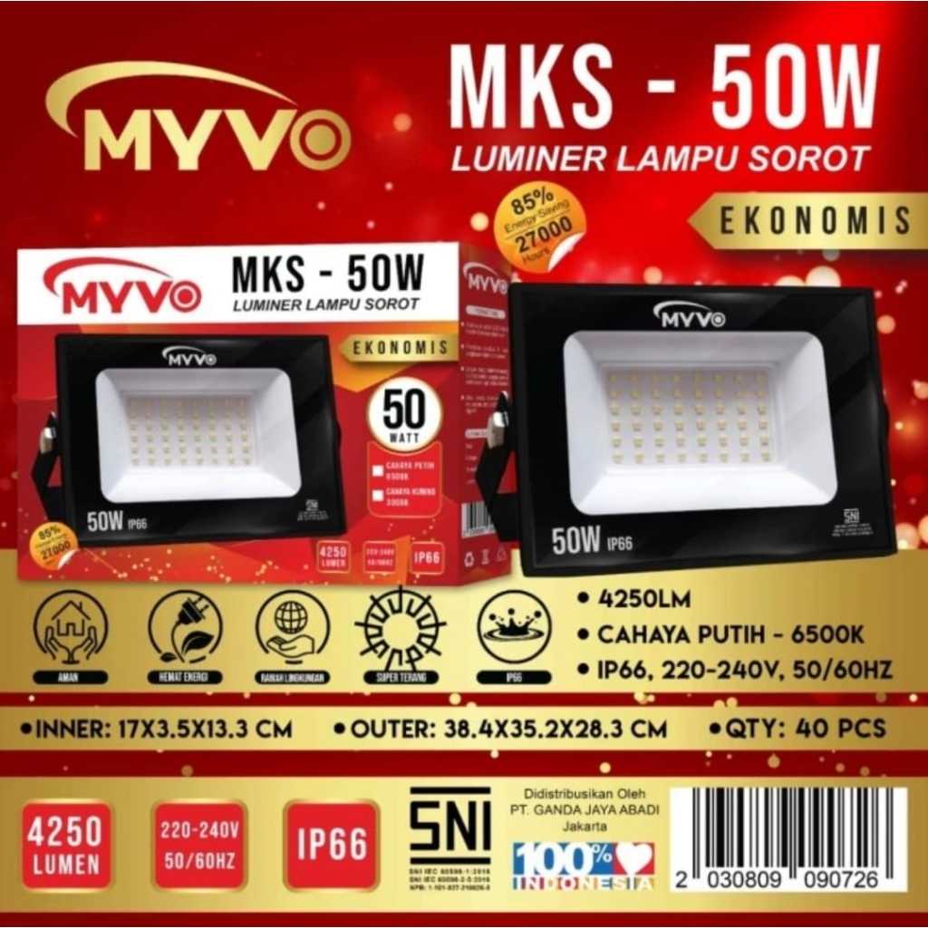 Jual MYVO Lampu Sorot LED Myvo Lampu Sorot Spotlight LED IP66 50 Watt / Lampu Tembak LED IP66 ...