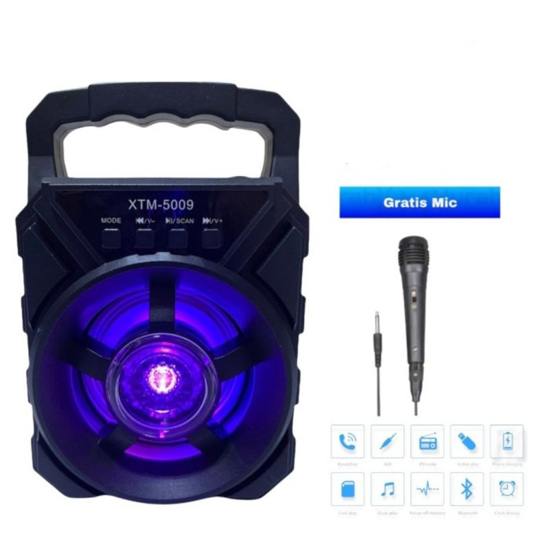 Jual SPEAKER BLUETOOTH KARAOKE LED PORTABLE XTM-5009 PLUS MIC KARAOKE ...