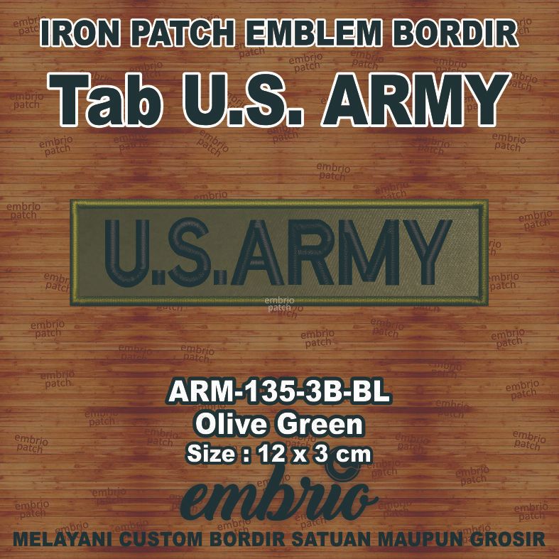 Jual ARM-135-3B-BL Patch US ARMY tab emblem bordir nametag u.s. military tactical iron on ...