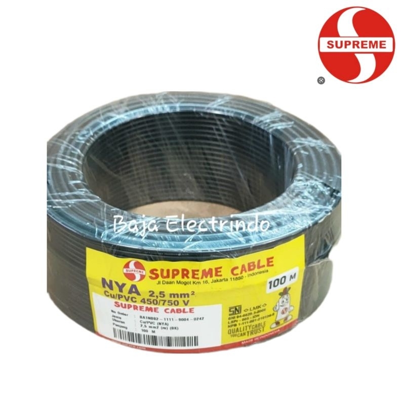 Jual Kabel Listrik Tunggal NYA 2,5mm SUPREME @100m Kabel NYA 1x2,5 1x2.5 mm 2.5mm | Shopee Indonesia