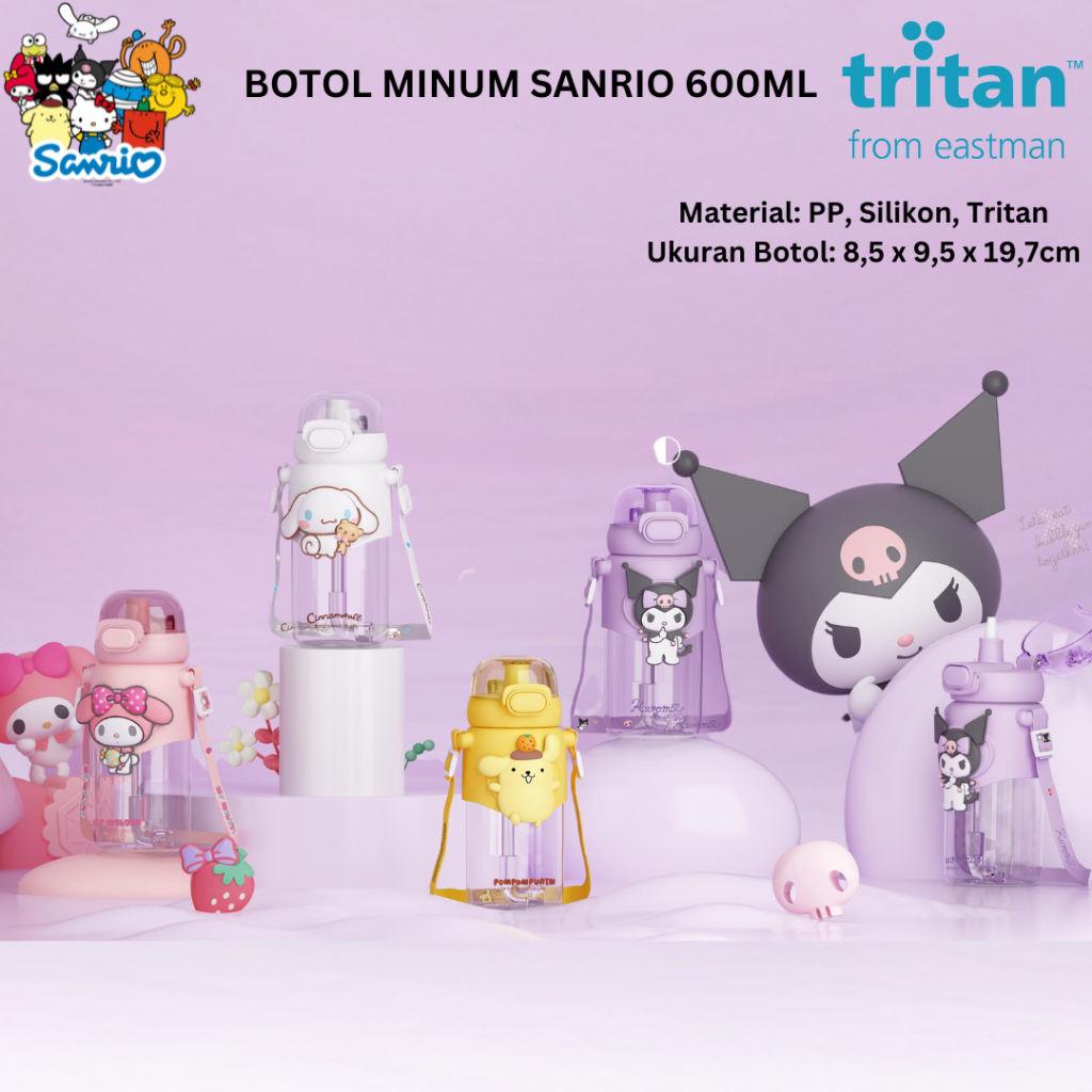 Jual Botol Minum Karakter Sanrio Anak 600 mL Teguk atau Sedot Tritan ...