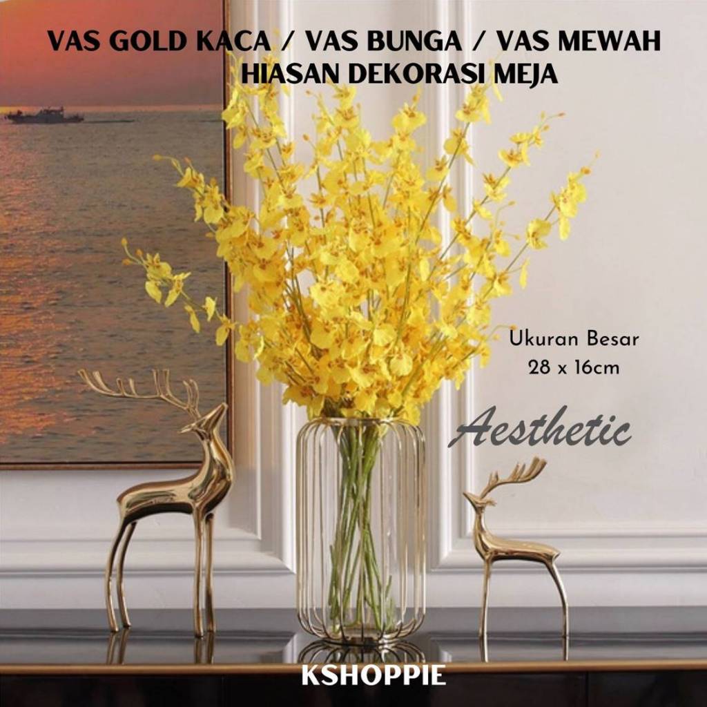 Jual Gold Tube Vase / STR / Vas Bunga Meja Simple Mewah VASE VAS BUNGA ...