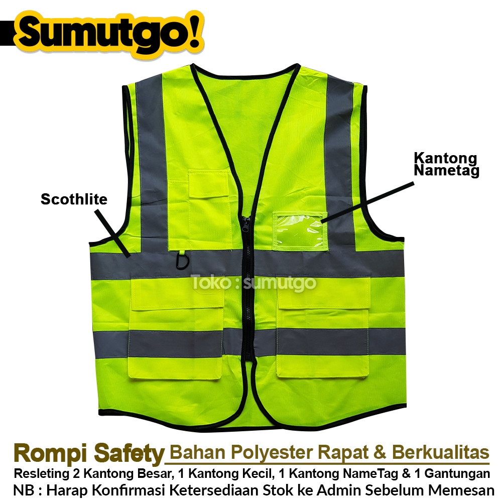 Jual Rompi Proyek Polyester Zipper Hijau Stabilo Dual Scothlite Double ...