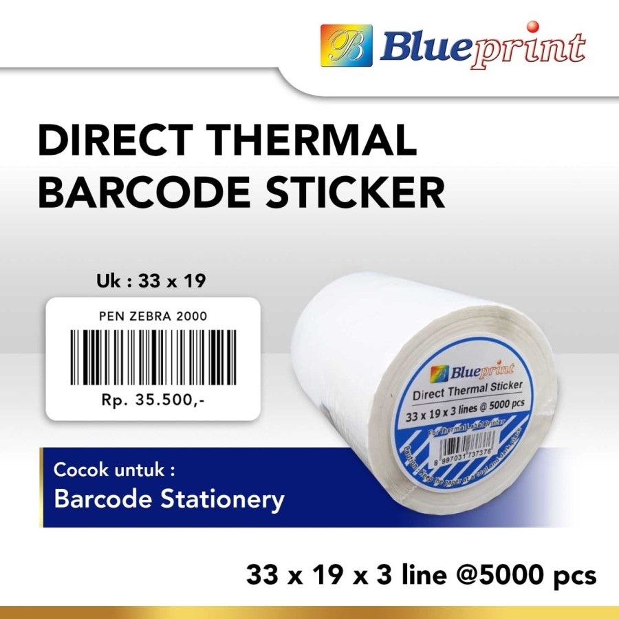 Jual Blueprint Direct Thermal Sticker 33 x 19mm 3 Line Stiker Barcode ...