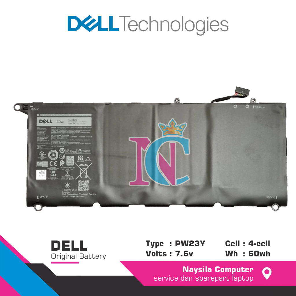 Jual Baterai Battery Original Dell XPS 13 9360 (60Wh) 4-Cell PW23Y ...