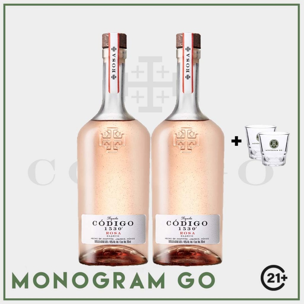 Jual Codigo Rosa Blanco Tequila 750ml (2 Bottles + 2 Shoot Glass ...
