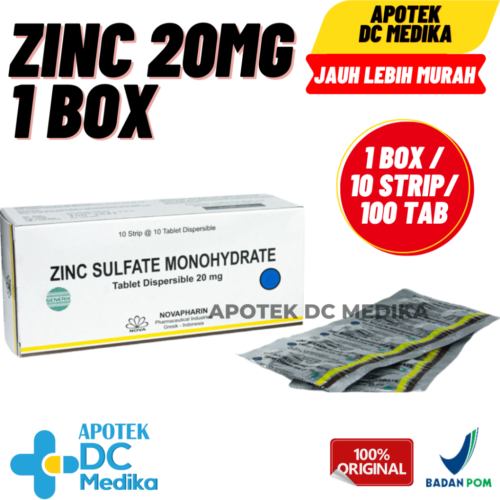 Jual ZINC 20 MG / 1 BOX / 10 STRIP / 100 TABLET / VITAMIN DAYA TAHAN ...
