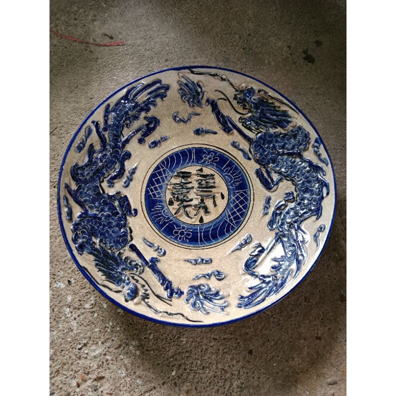 Jual Piring kuno china biru putih Naga keramik anti basi 40 cm.mulus ...