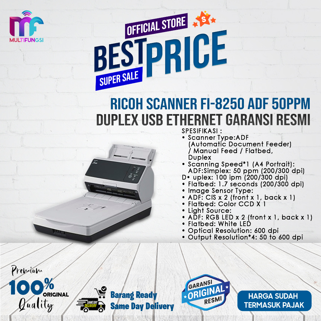Jual Scanner Fujitsu / Ricoh Fi-8250 ADF 50ppm Duplex USB Ethernet ...
