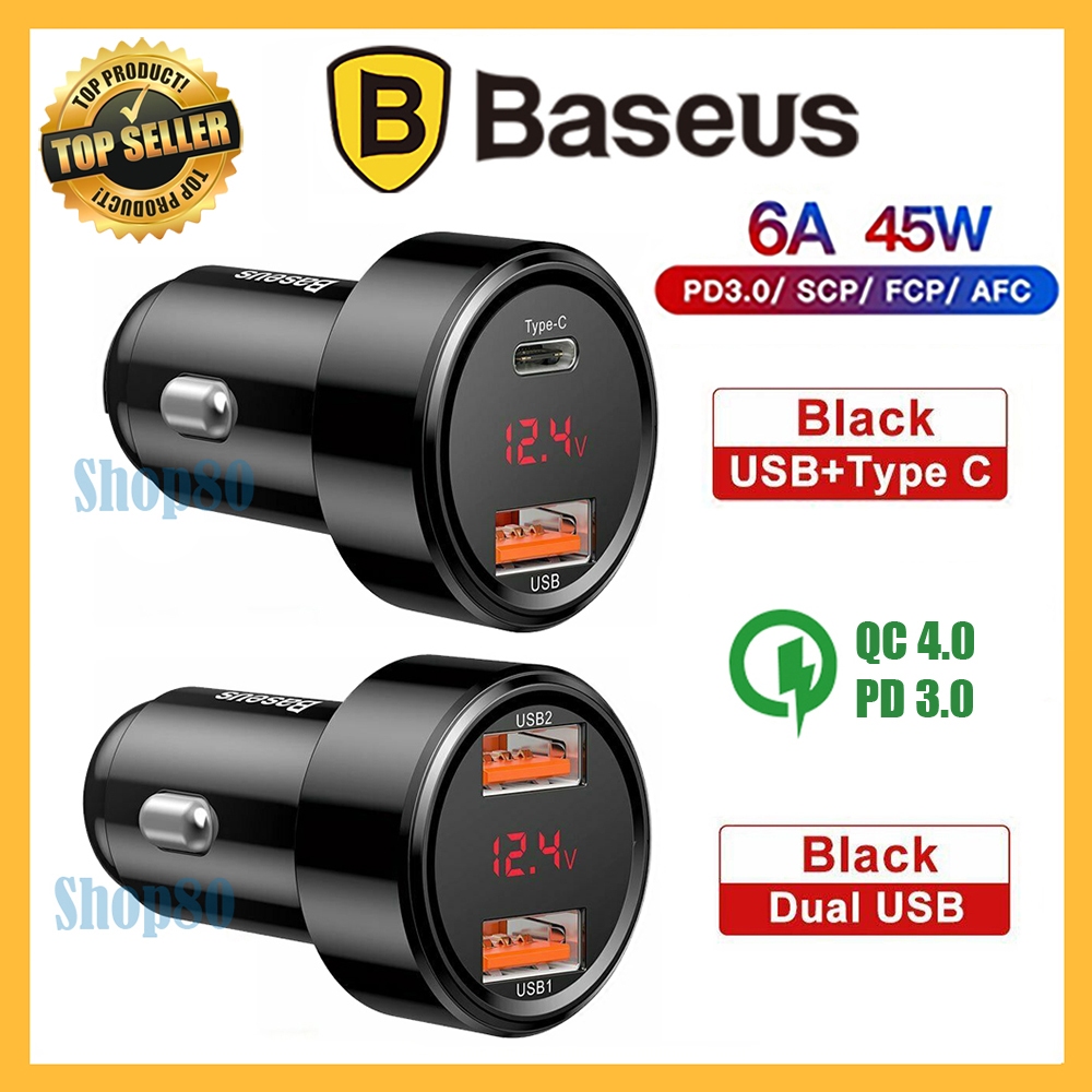 Jual Baseus Charger Mobil 6A 45W USB + Type C Dual Fast Charging QC 3.0 ...