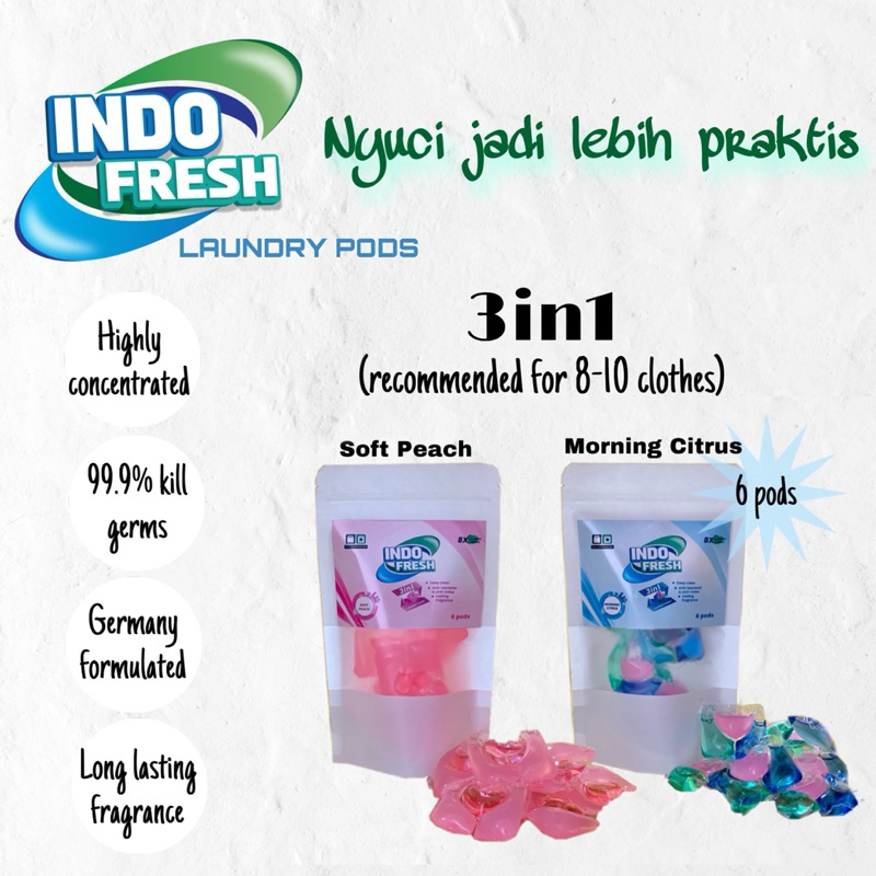 Jual (Sample isi 6 pods) INDOFRESH Laundry Pods 3in1 Kapsul Detergent ...