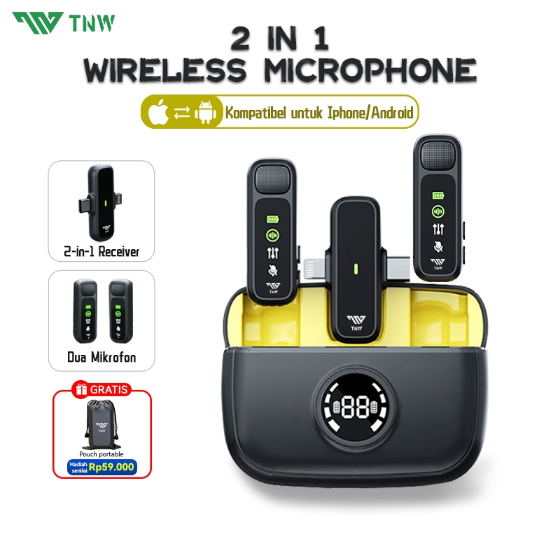 Jual TNW A13 Wireless Microphone 2-In-1 Clip On Mic Wireless Dual ...