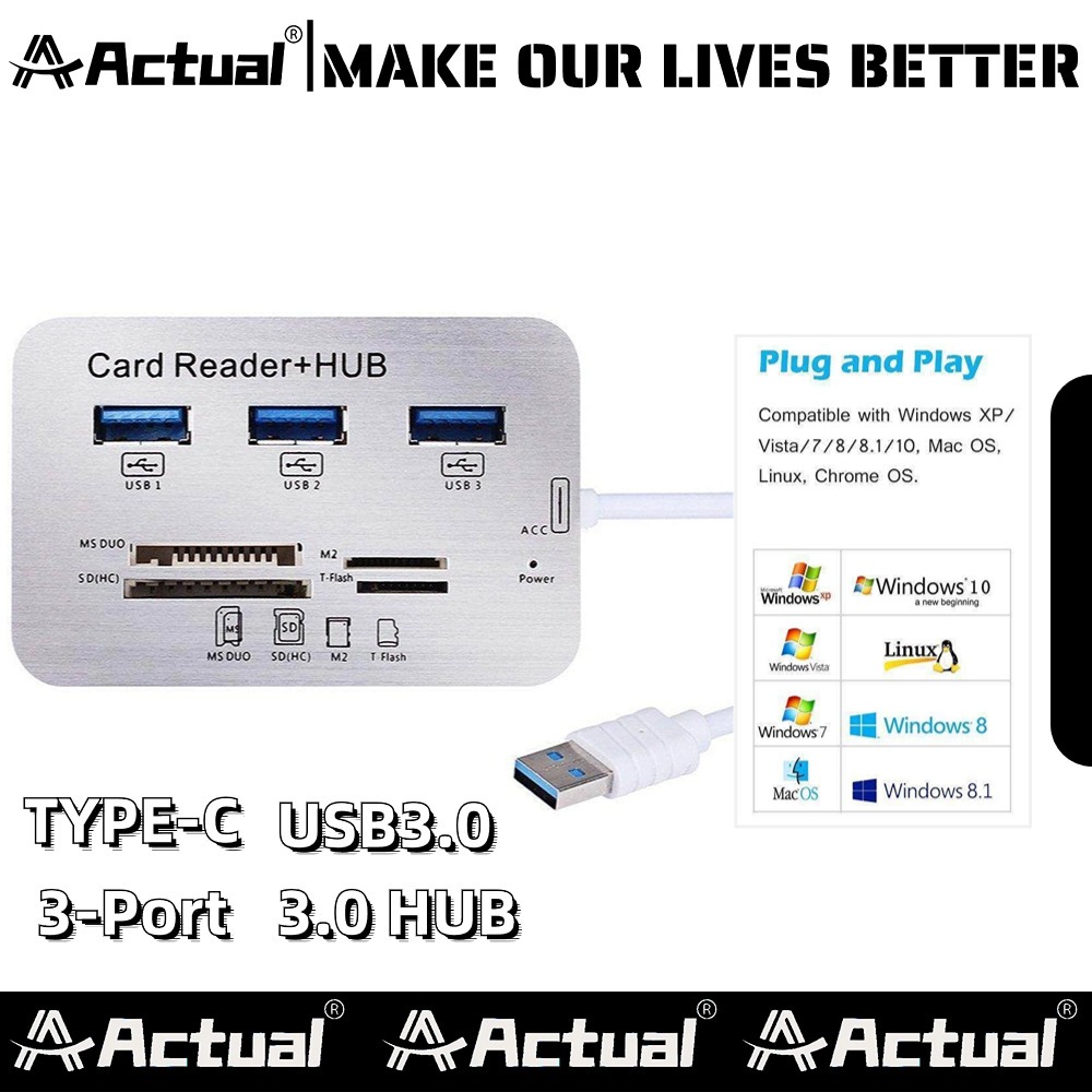 Jual Actual【COD】 USB 3.0 7in1 Hub Card Reader 3-Port USB+MS Micro SD ...