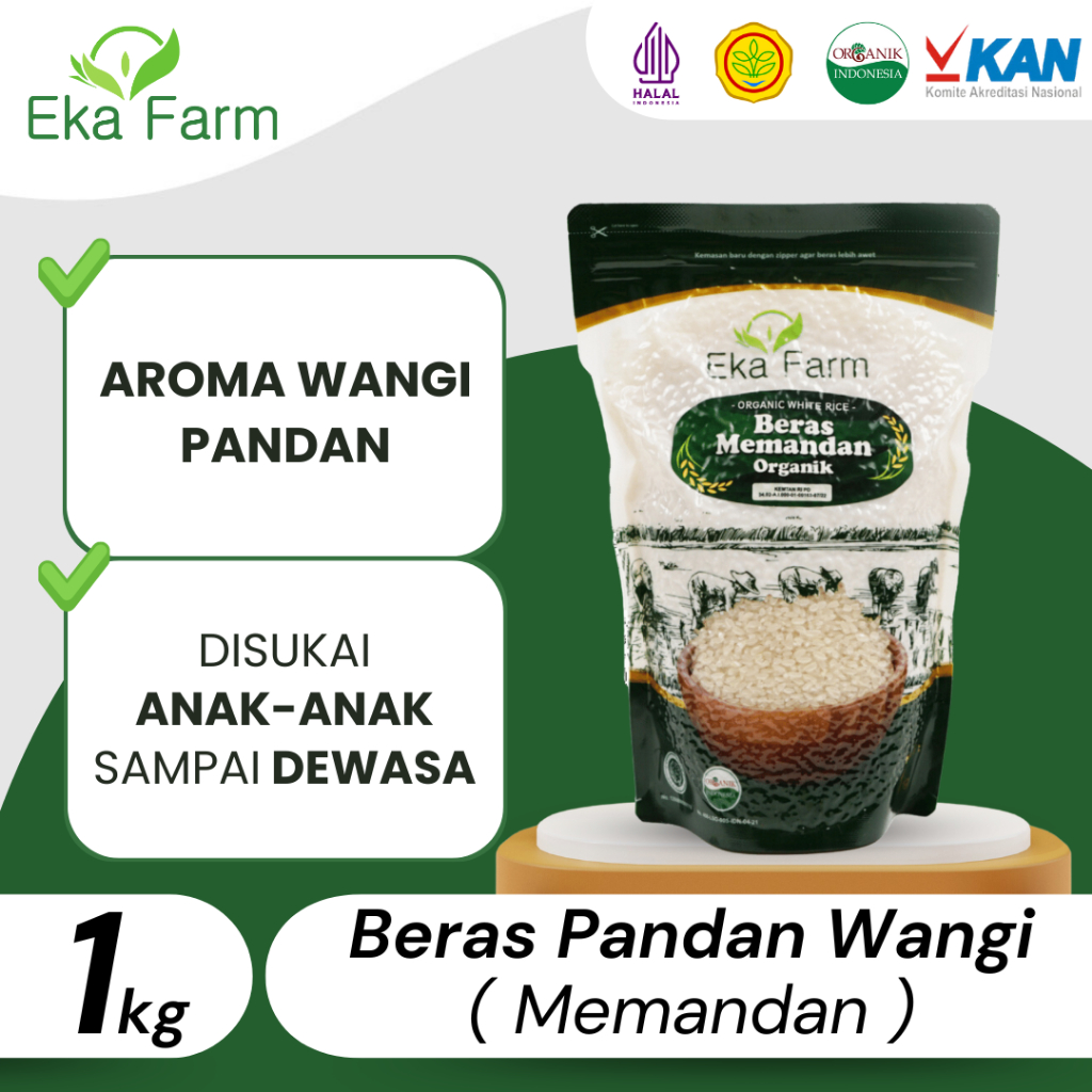 Jual Eka Farm - Beras Pandan Wangi Memandan Organik Kemasan Vakum 1kg | Shopee Indonesia